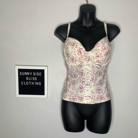 skin to skin | Tops | Skin To Skin Pink Floral Lace Up Bustier Corset ...